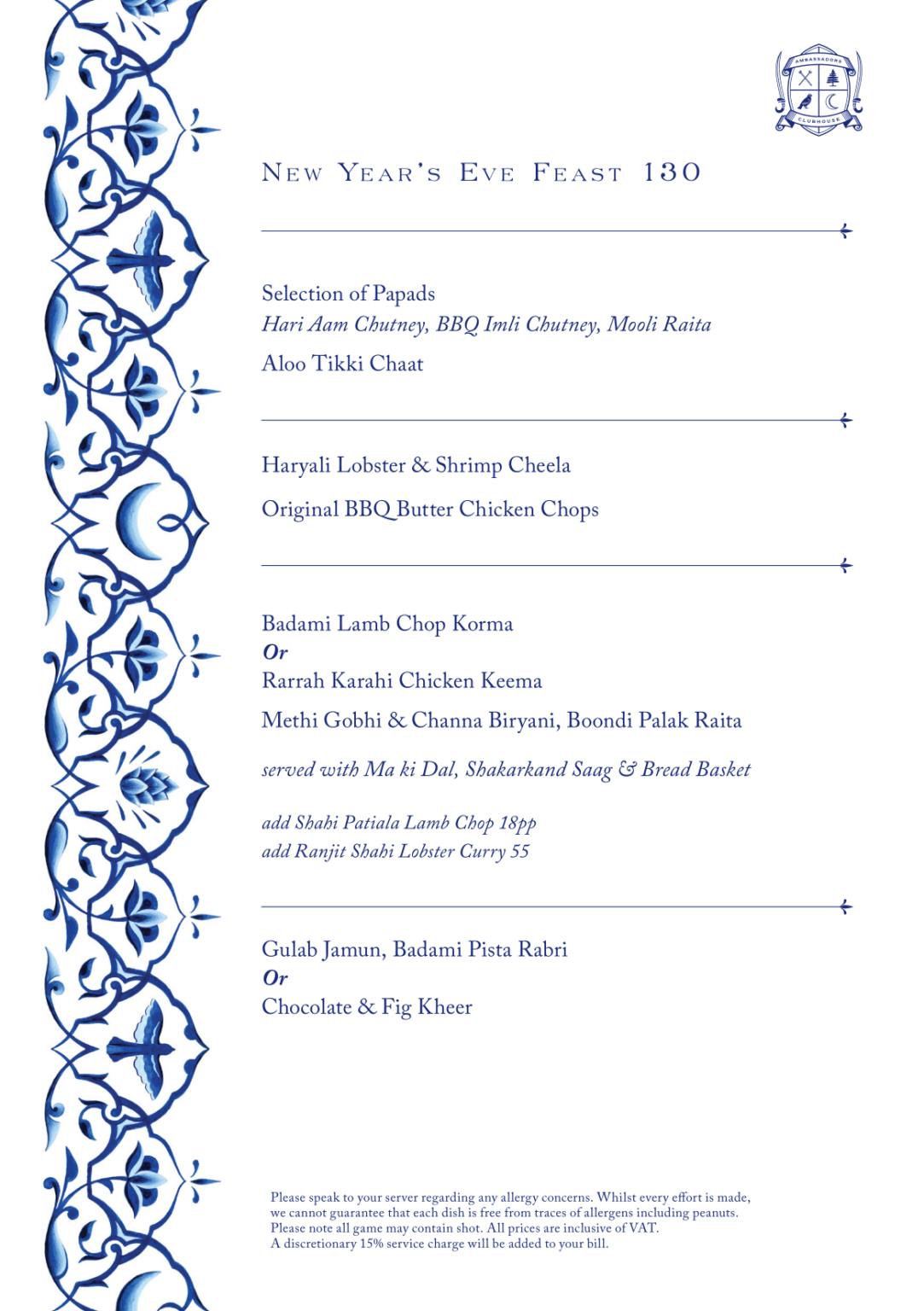 Menus - Ambassadors Clubhouse